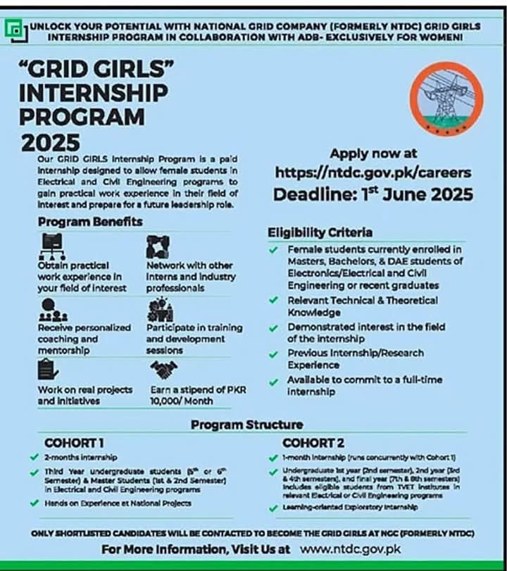 NTDC Grid Girls Summer Internship Program 2025 – Internships – Paradigm Shift Community Forum