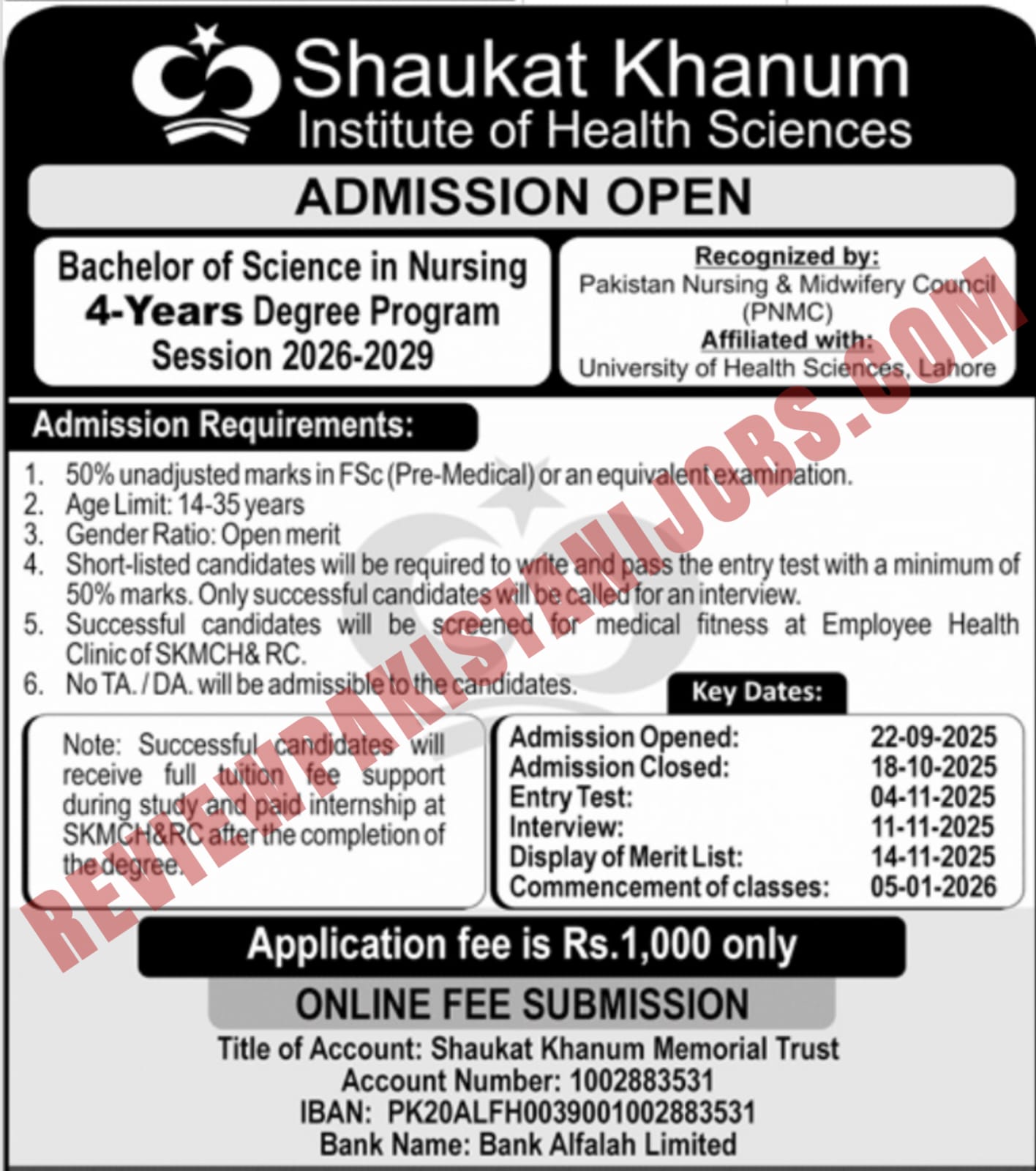Shaukat Khanum Institute BSN Admissions 2025 – Pakistani Universities ...