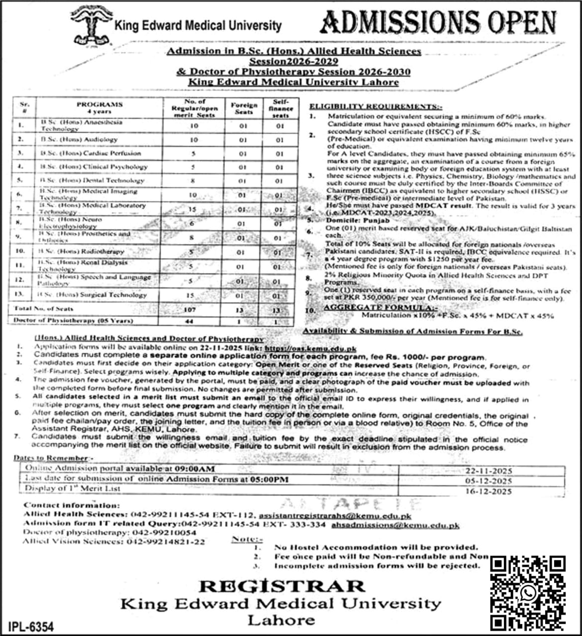 KEMU Admissions 2026 – Pakistani Universities, Degrees, & Scholarships ...