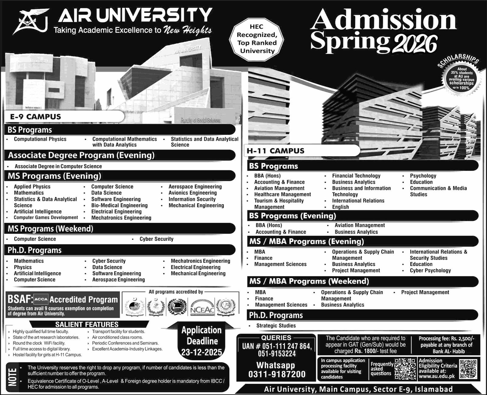 Air University Admissions 2026 Online Apply – Pakistani Universities ...